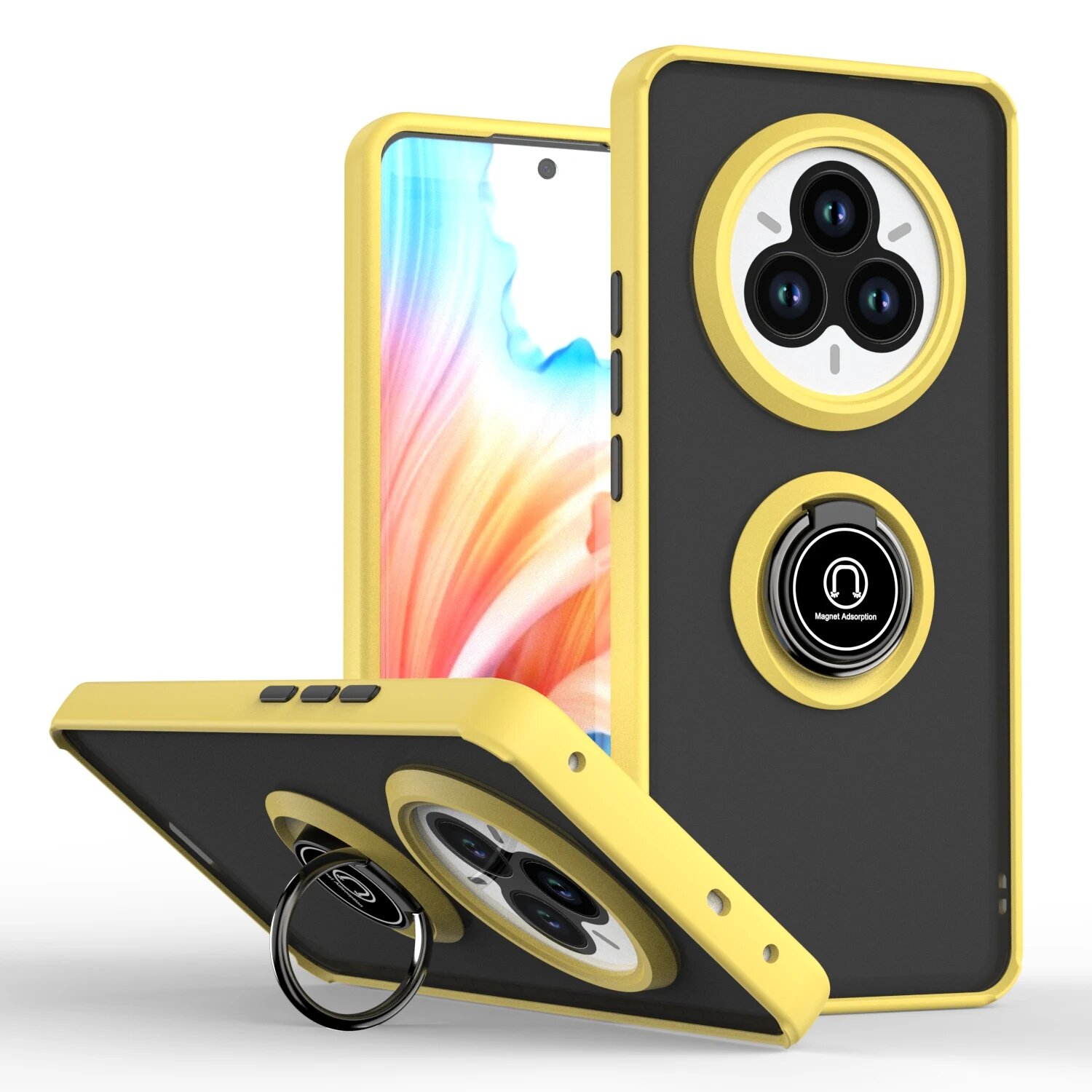 Желтый противоударный чехол Realme 14 Pro 5G с кольцом