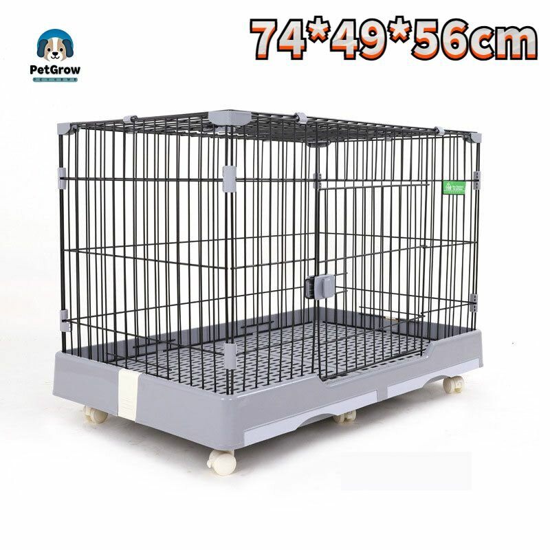 Утолщенная клетка для домашних животных с универсальными колесами-740*490*560-серый металлик-PetGrow