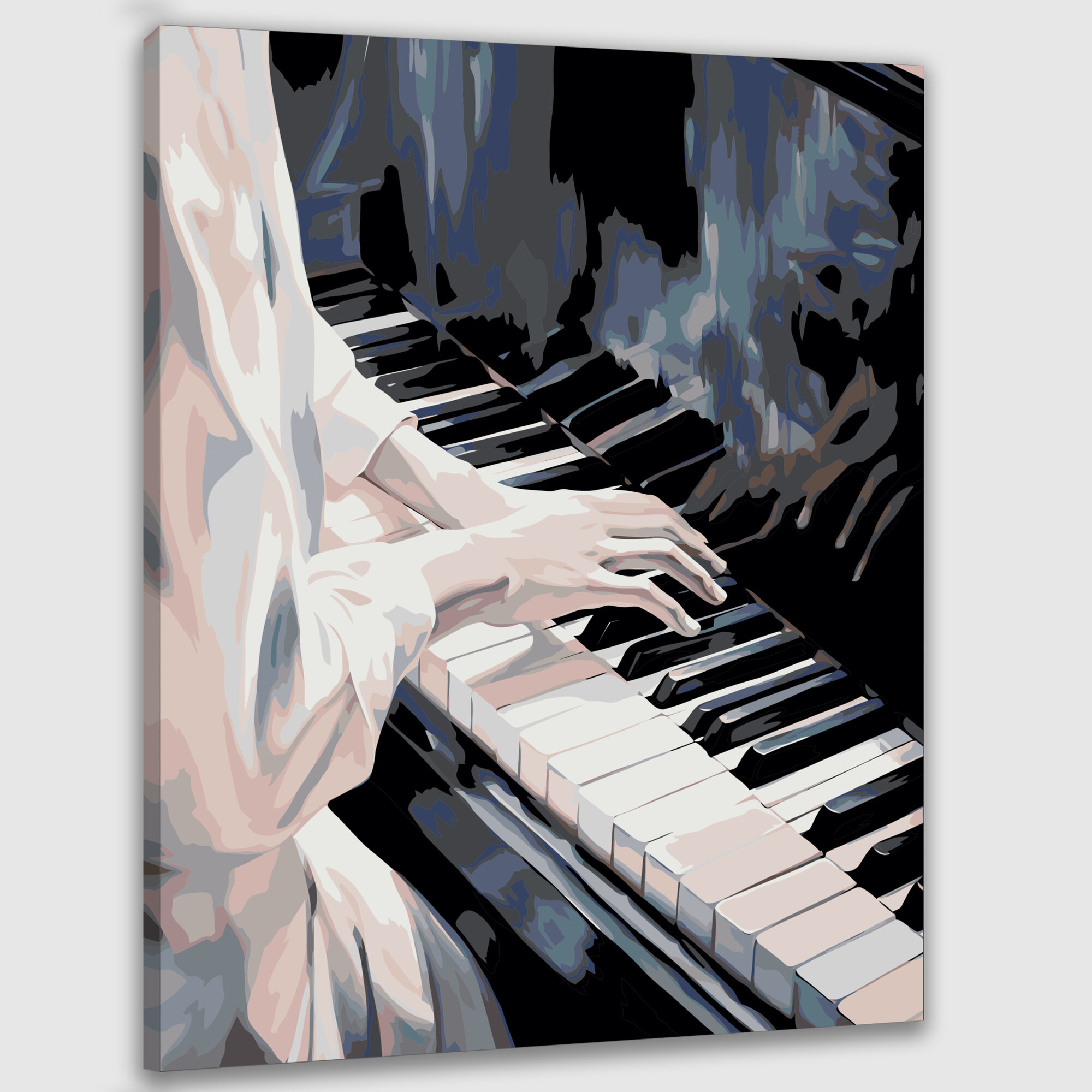 Картина по номерам 40x50 см, акварельный рисунок, руки пианиста, наманикюренные ногти, пастельный лак, клавиши пианино