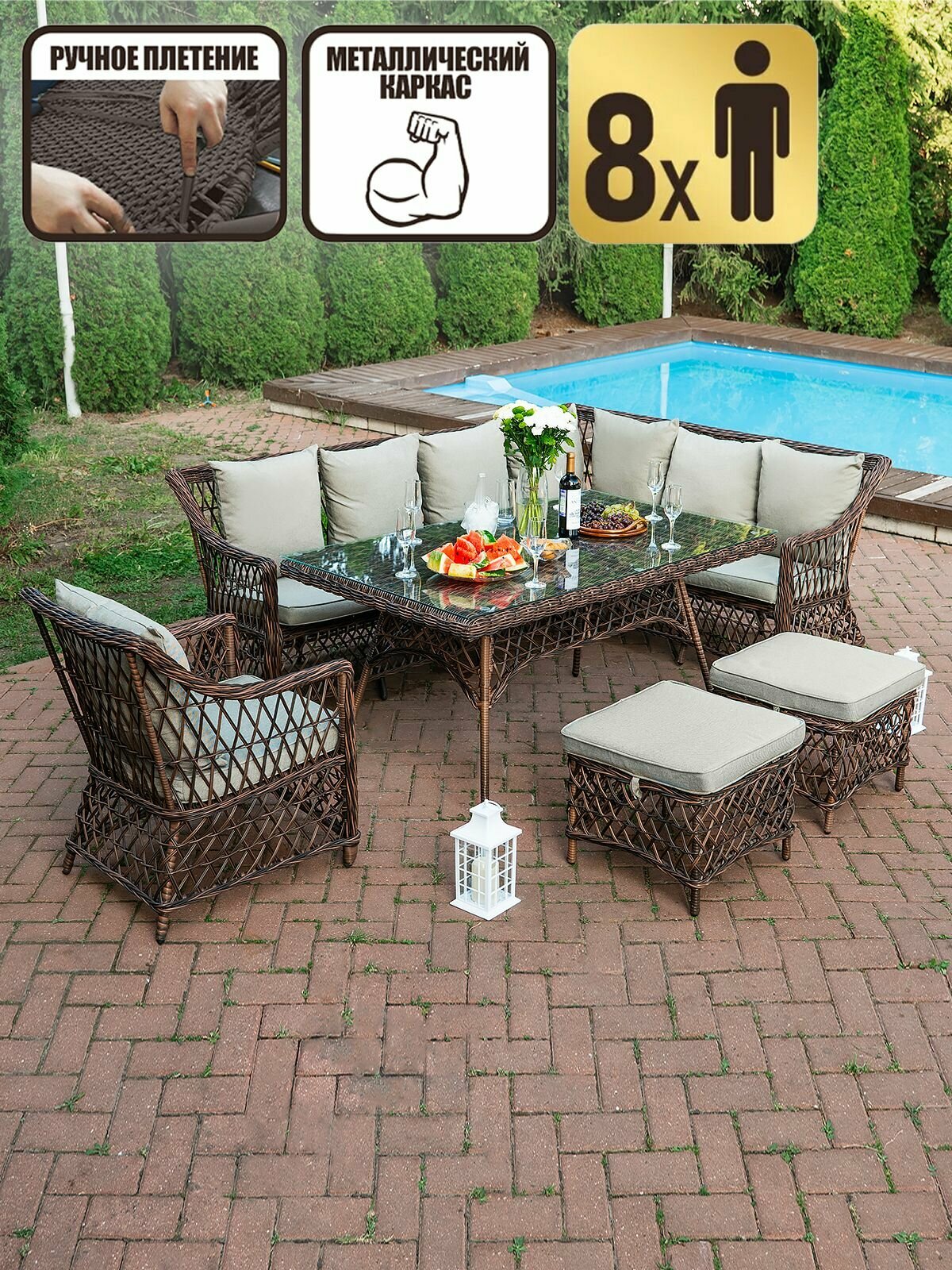 Угловой комплект садовой мебели из искусственного ротанга Пикник Корнер-8, шоколад