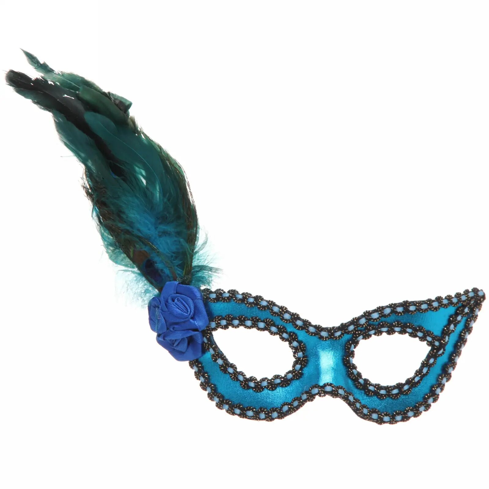 Маска карнавальная «Очарование» с пером и стразами, бирюзово-синяя, пластик/текстиль