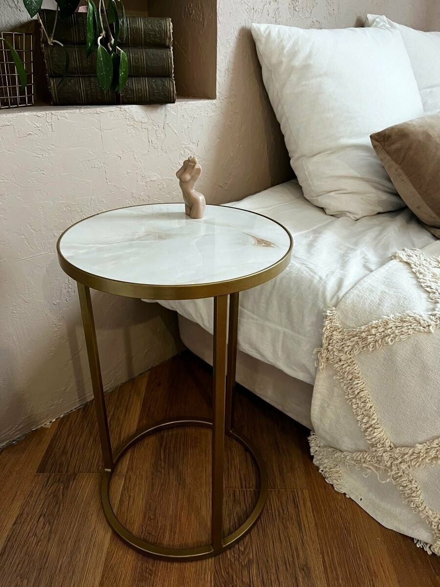 Стол прикроватный из керамогранита диаметр 35 высота 55, бронза матовое_LUCHI