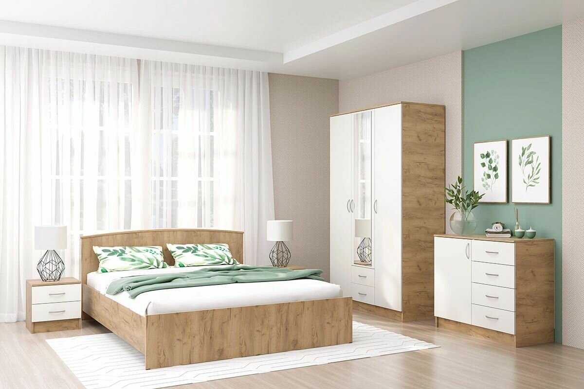 Спальня Кэт 7 набор 6, ширина кровати 160см, комплект мебели для спальни, шкаф для одежды, комод