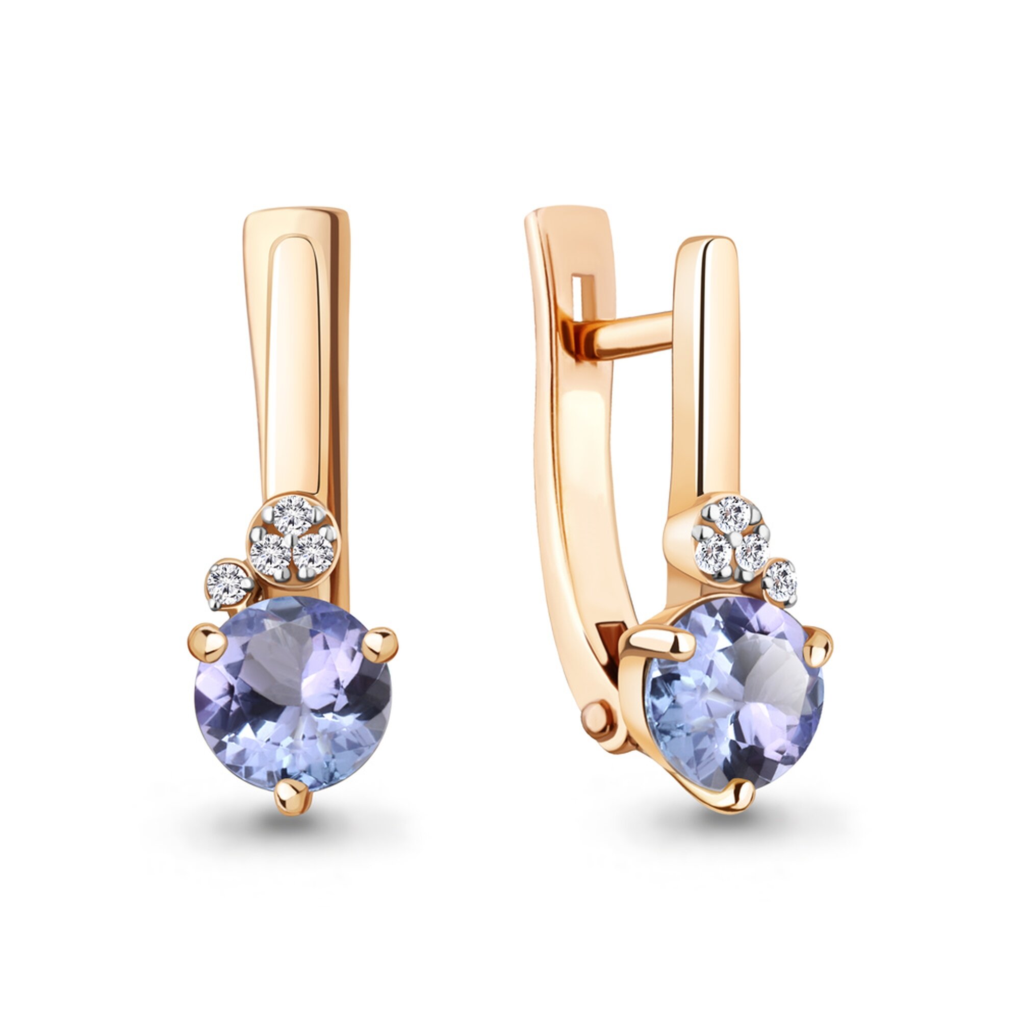 Серьги, красное золото, 585 проба, бриллиант, танзанит