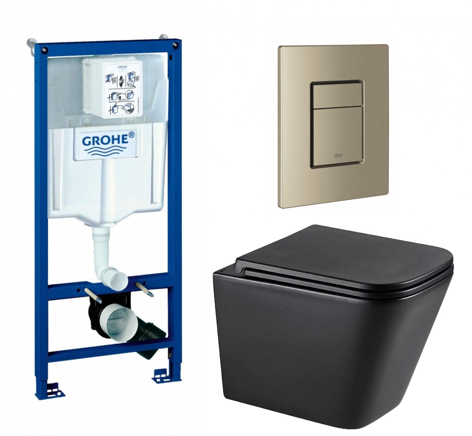 Комплект 3 в 1 инсталляция Grohe Rapid SL + Унитаз подвесной Lemark Florex 9612002 + кнопка никель матовый