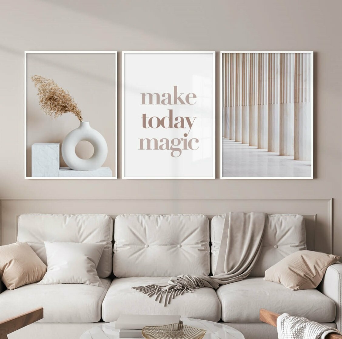 Постер 3 шт 40x50 без рамки "Абстракция Сухоцвет в вазе" набор картин для интерьера