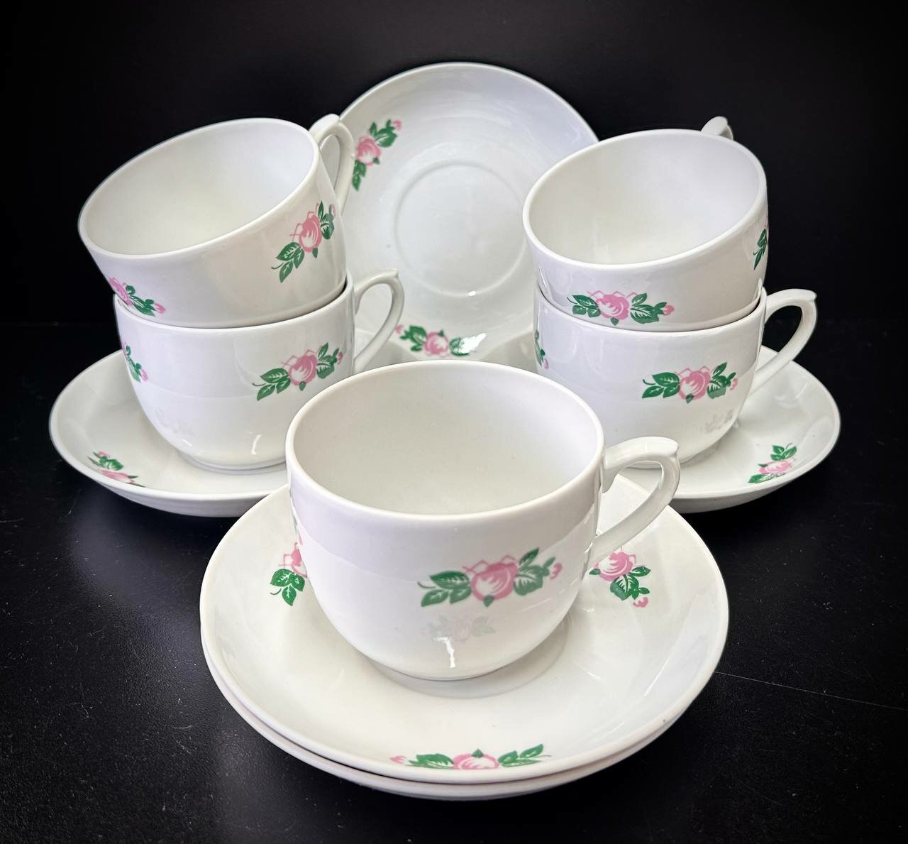 Чайная пара "Вербилки" СССР, винтаж, комплект 5 штук (блюдца - 5 шт, чашки - 5 шт.