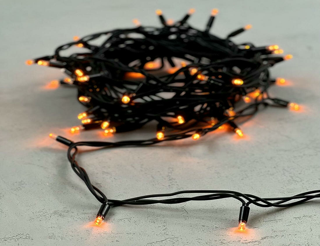 Уличная гирлянда Legoled 100 желтых LED, 100% мерцание, 10 м, черный каучук, соединяемая, IP65, Laitcom