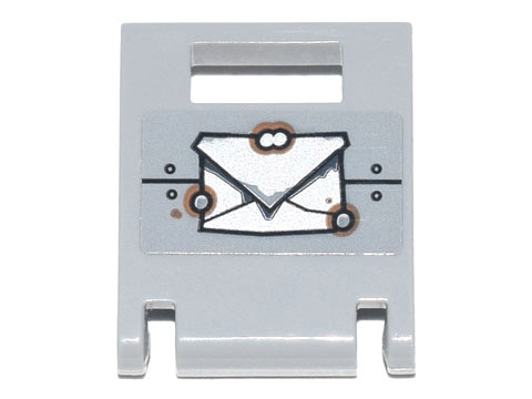 Container, Box 2 x 2 x 2 Door with Slot with Handle with Envelope, Metal Plates and Rivets Pattern (Sticker) - Set 70840, 4346pb45 Light Bluish Gray U