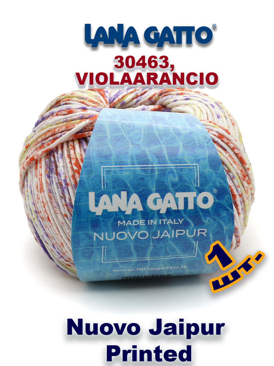 Пряжа Lana Gatto Nuovo Jaipur Printed 100% хлопок мако Цвет: #30463, VIOLAARANCIO(1 моток)