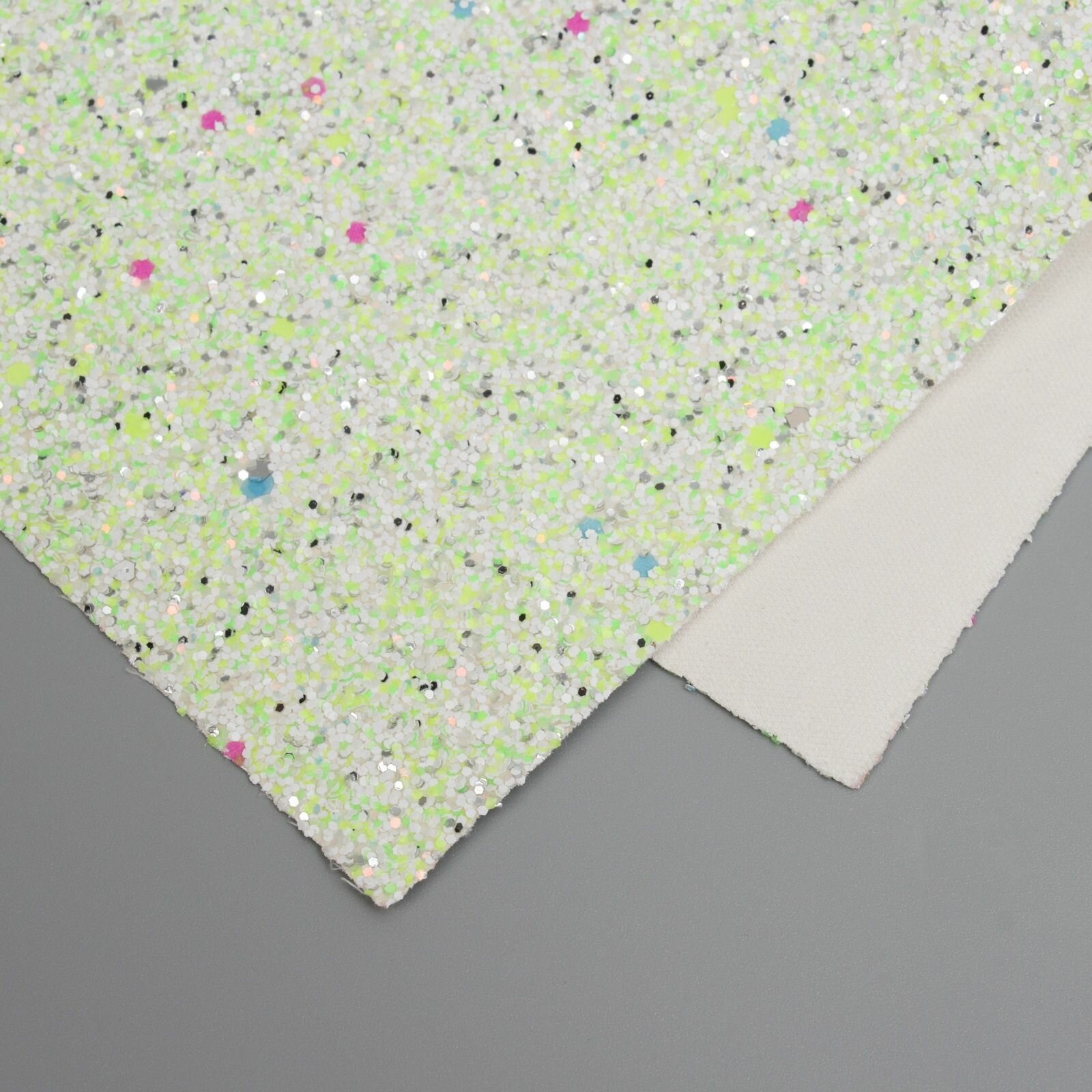Лист для творчества иск. кожа "Блёстки" бело-зелёный лист 33х20 см толщина 1,6 мм