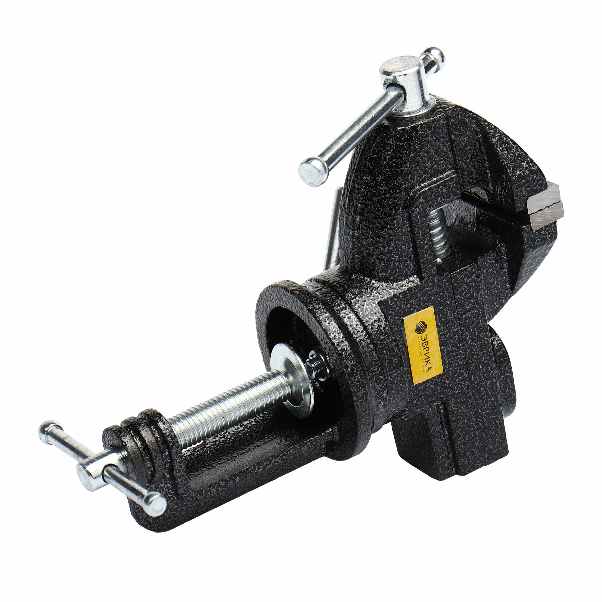 Тиски настольные ER-18350 с боковым креплением и наковальней, поворотные 50мм чугунные эврика