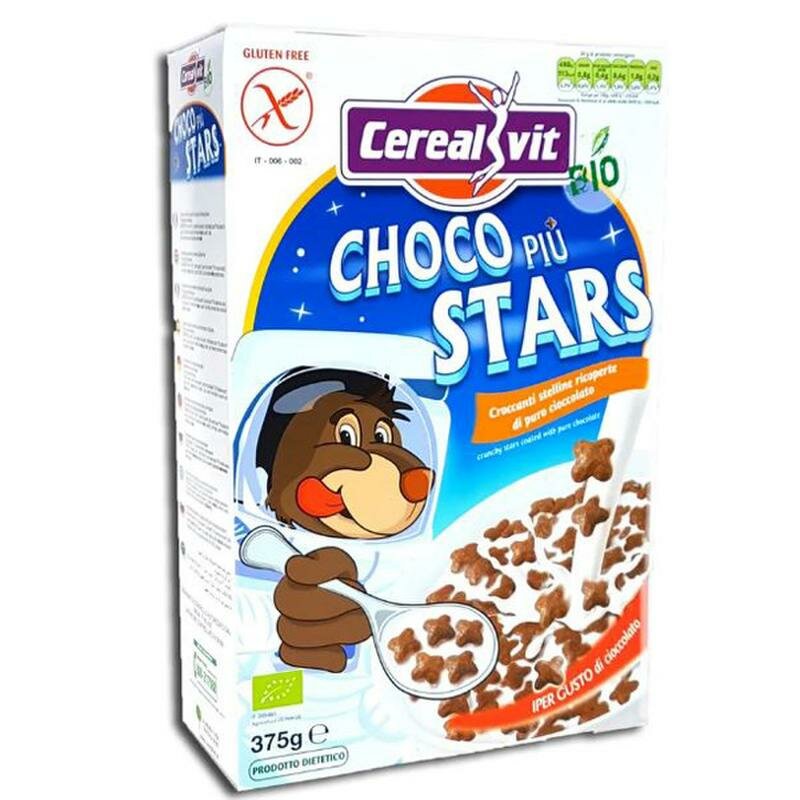 Хлопья хрустящие звездочки кукурузно-рисовые с черным шоколадом безглютеновые БИО CEREALVIT 375 г