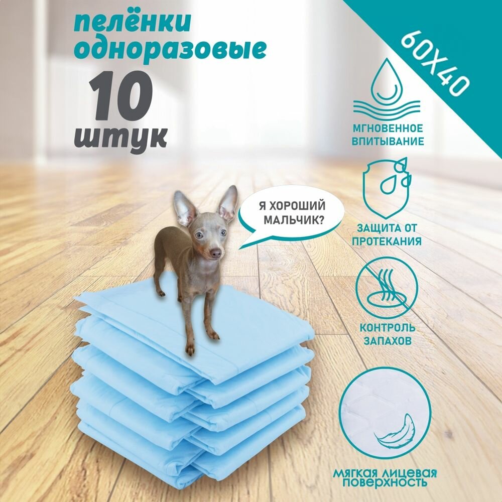 Пеленки для животных одноразовые 60 х 40 см, впитывающие, туалет -10 шт.