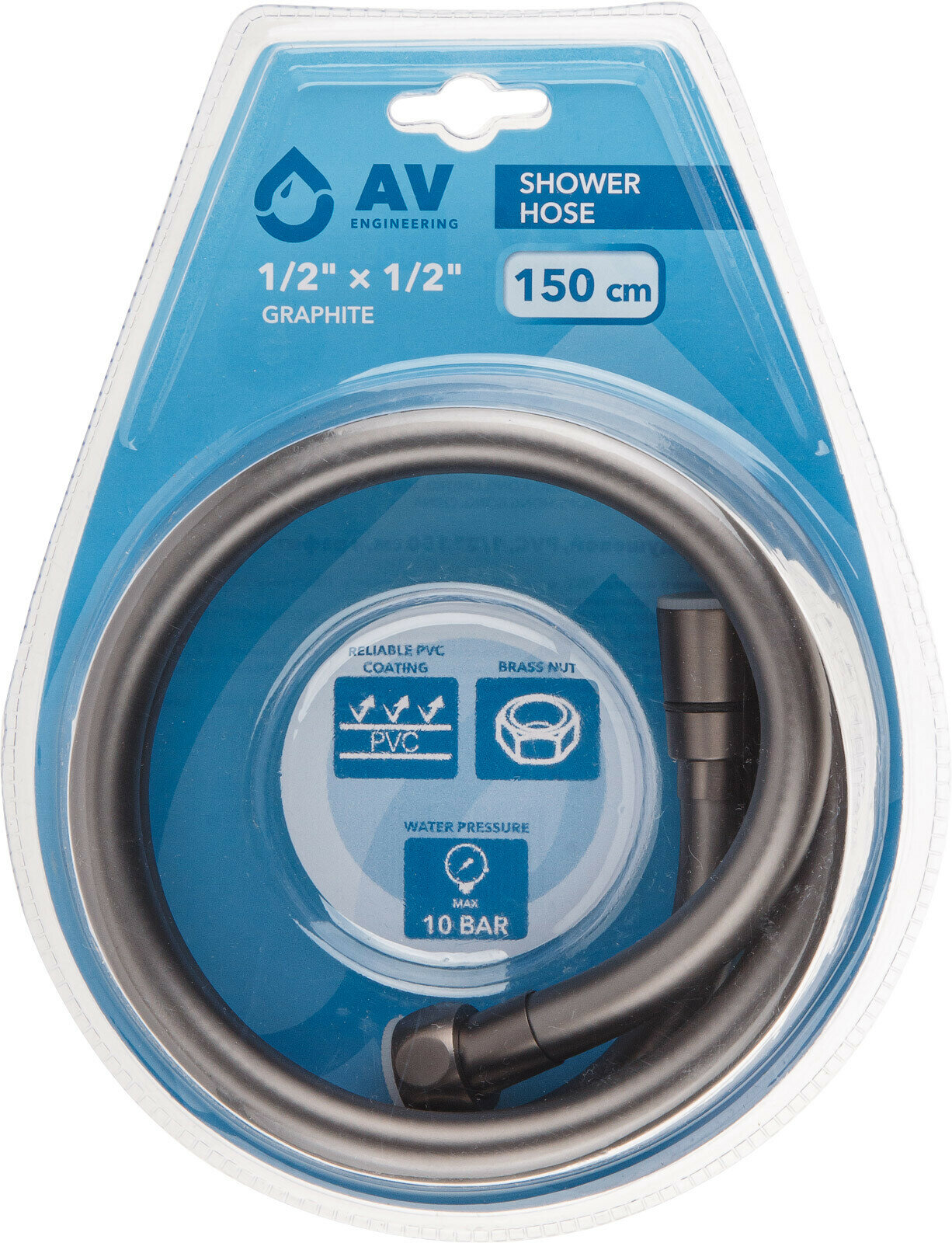 Шланг душевой AV ENGINEERING ПВХ 150 см графит с гайкой (AVSSS-114)
