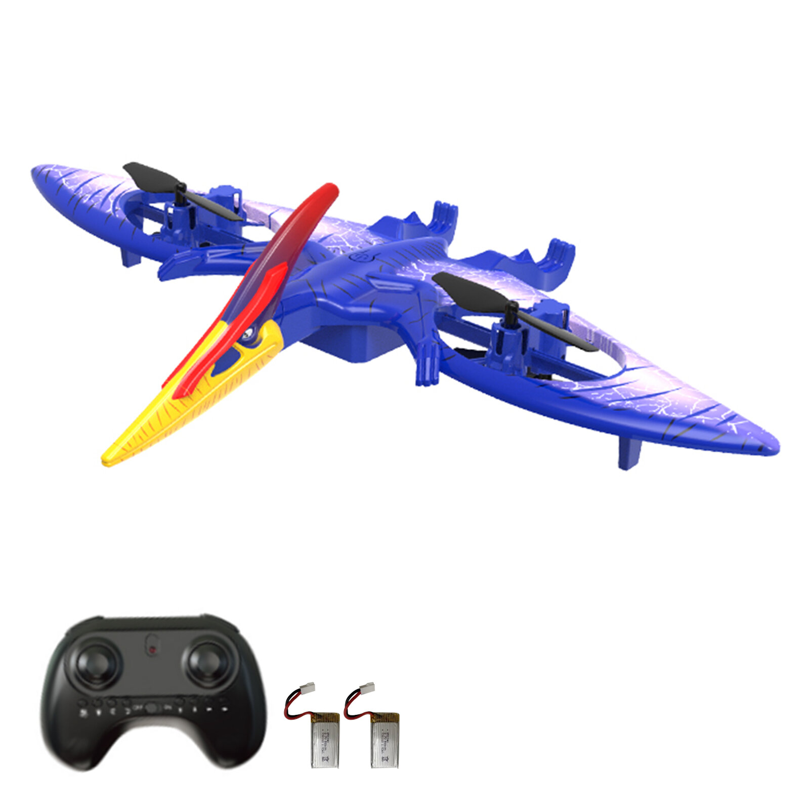 Беспилотник с пультом управления, квадрокоптер Headless 2.4G для мальчиков девочек детей, заряжаемая игрушка птерозавр с имитированным звуком светодиодными огнями, 2 батарейки 3.7V 500mAh, синий цвет, размер 28*16.7*5.6cm, материал пластик металл