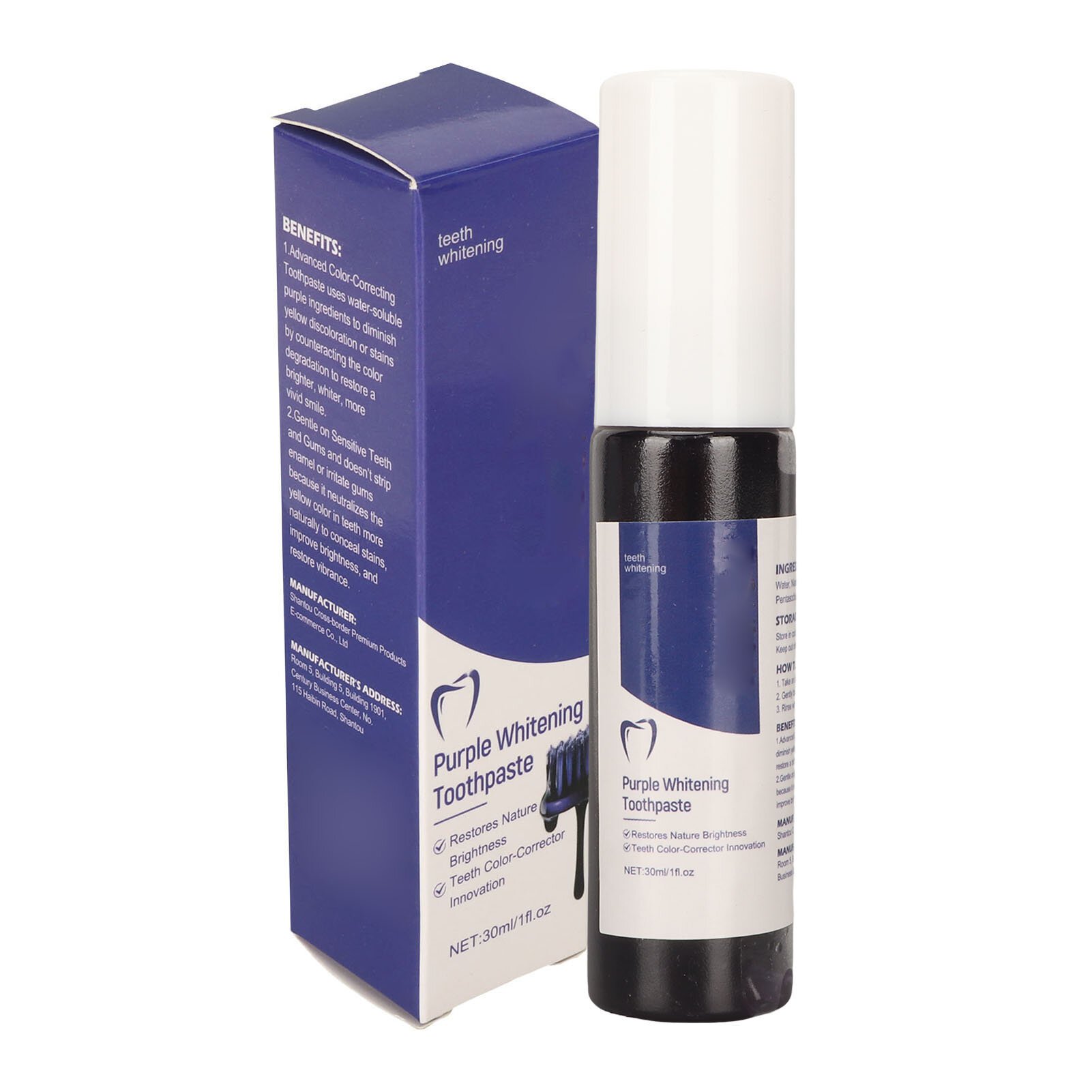 Зубная паста для отбеливания зубов, удаления запаха и пятен, освежающий уход за полостью рта, корректор цвета, фиолетовая зубная паста 30 мл