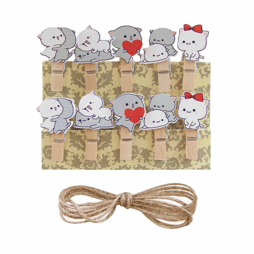 Декоративные прищепки Волна веселья Влюбленные котики 3,5 см Ассорти, 10 шт
