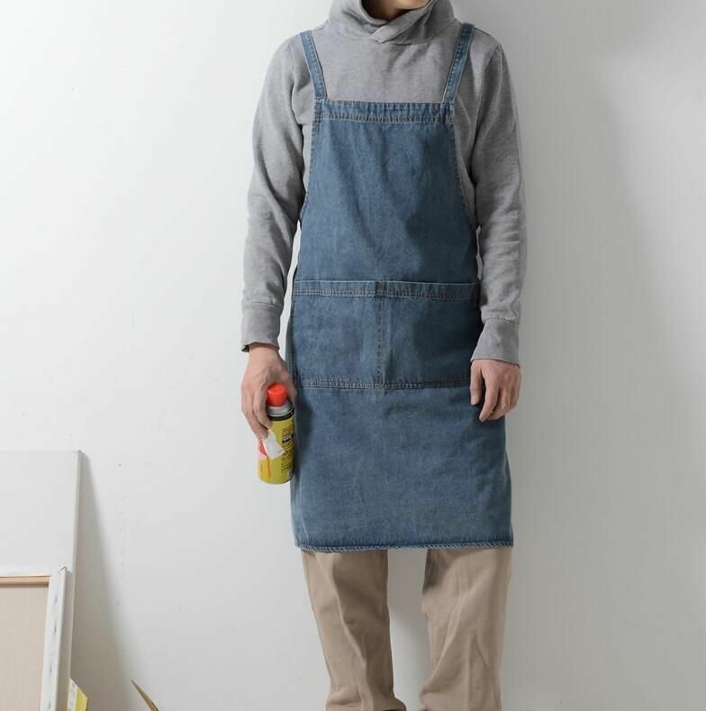 Фартук джинсовый / Фартук рабочий универсальный для повара бармена творчества бариста официанта барбера / продавца повара кондитера флориста кухонный рабочий