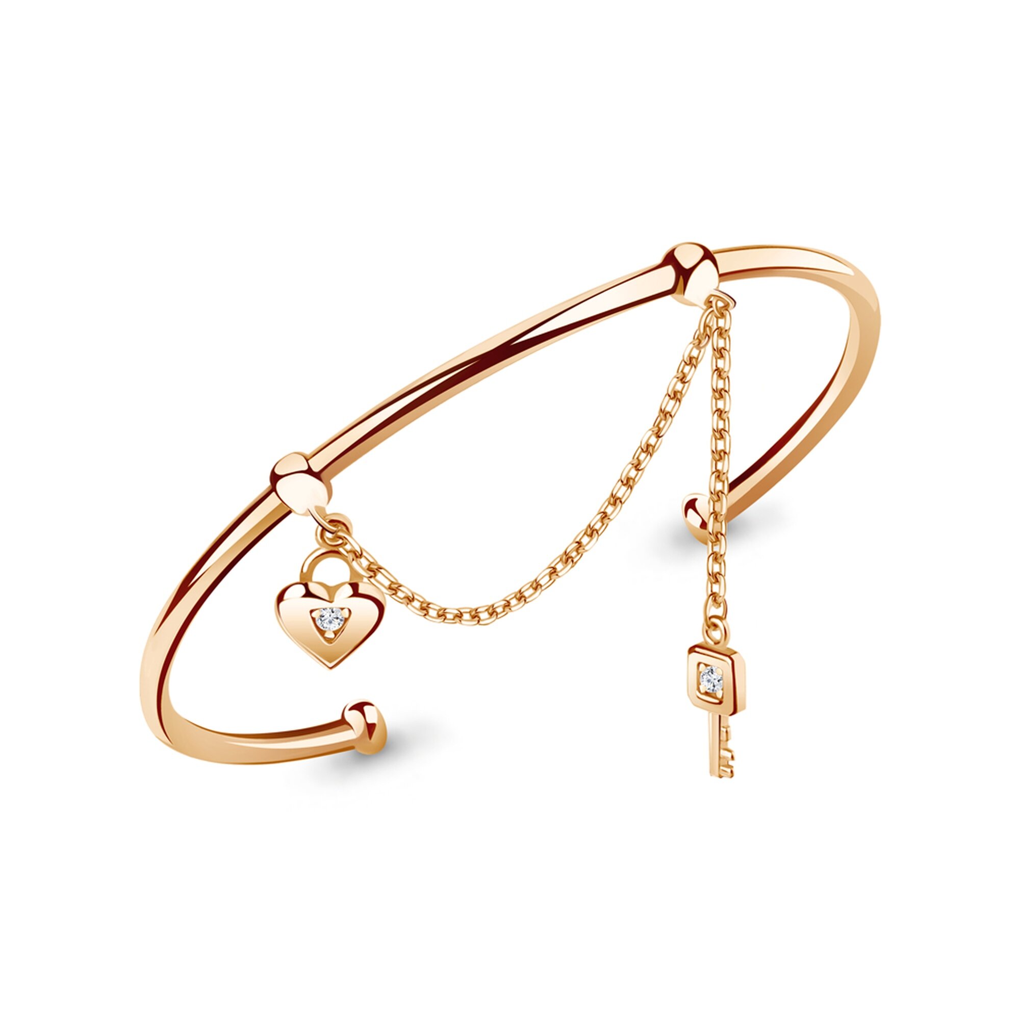 Жесткий браслет, серебро, 925 проба, золочение, фианит