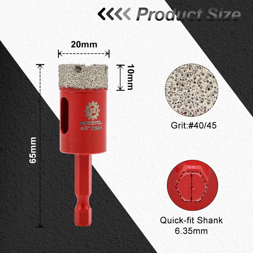 FOCSTOL Алмазное сверло 20/25 мм для плитки 1pc, Dia 20mm