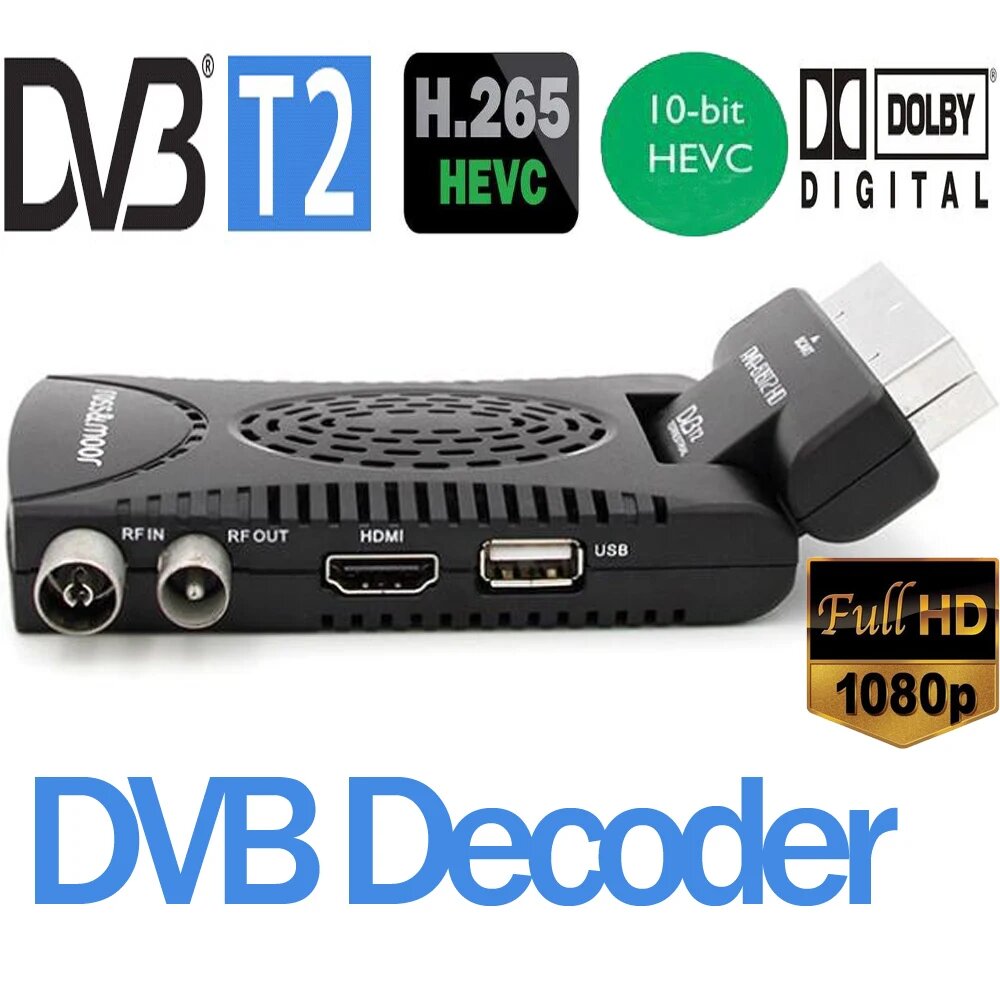 Mini Scart Новый DVB-T2 H.265/10Bit HEVC тюнер Decorder DVB T2 H265 Dolby AC3 IPTV Youtube Terrestrial цифровой тюнер