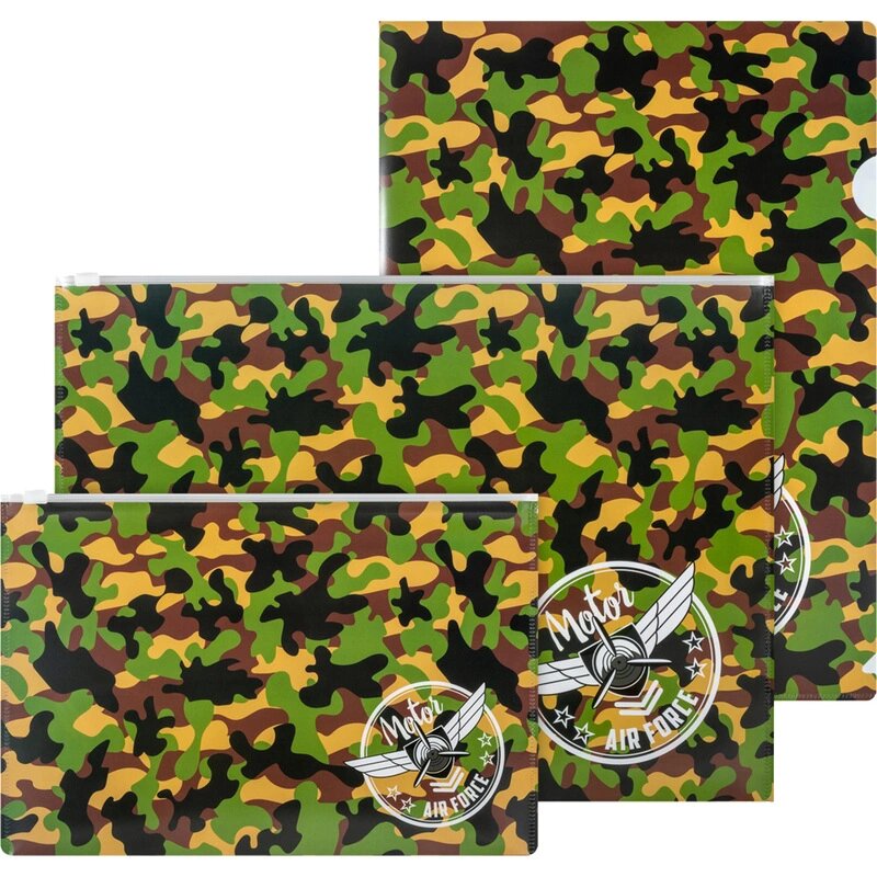 Набор папок №1School Military3шт/уп(уголок А4, конверт зип-лок А4 и А5)