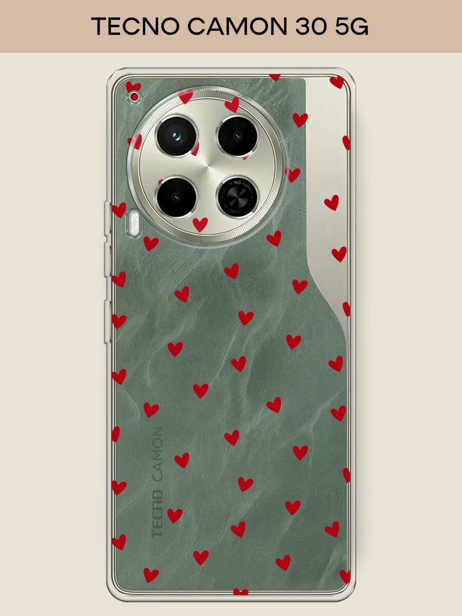 Чехол на Tecno Camon 30 5G / Текно Камон 30 5G с принтом "Red hearts", прозрачный