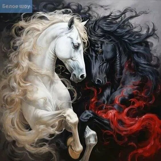 Алмазная Мозаика "две Лошади" 50*70 См, Безрамная, Идеальна Для Дома, Украшения, Подарков.