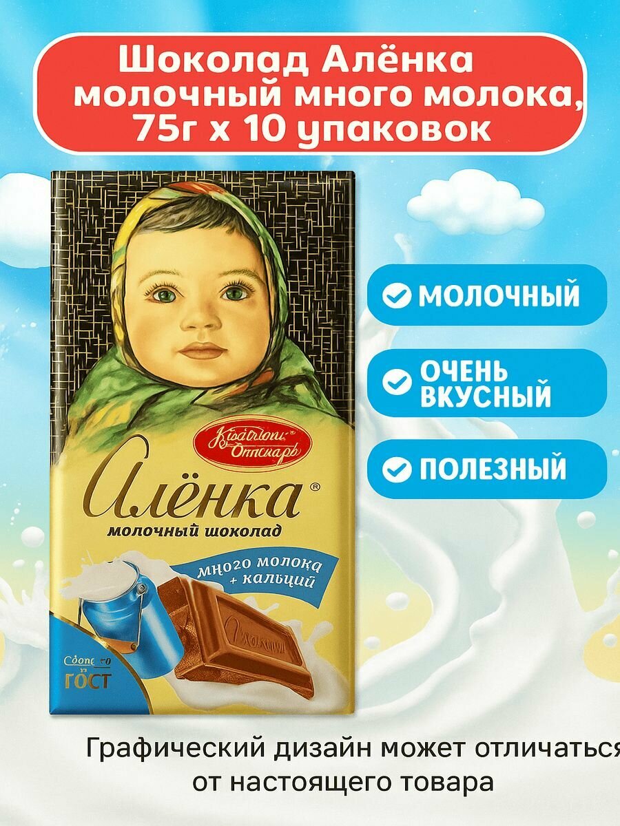 Шоколад Аленка молочный много молока, 75г x 10 упаковки