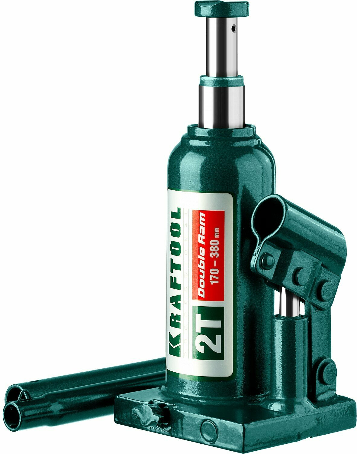 KRAFTOOL DOUBLE RAM, 2 т, 170 - 380 мм, с увеличенным подъемом, двухштоковый бутылочный домкрат (43463-2) 43463-2