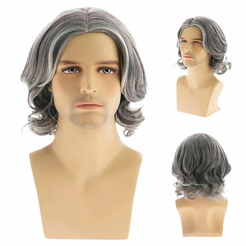 Серебристо-серые вьющиеся волосы/парик