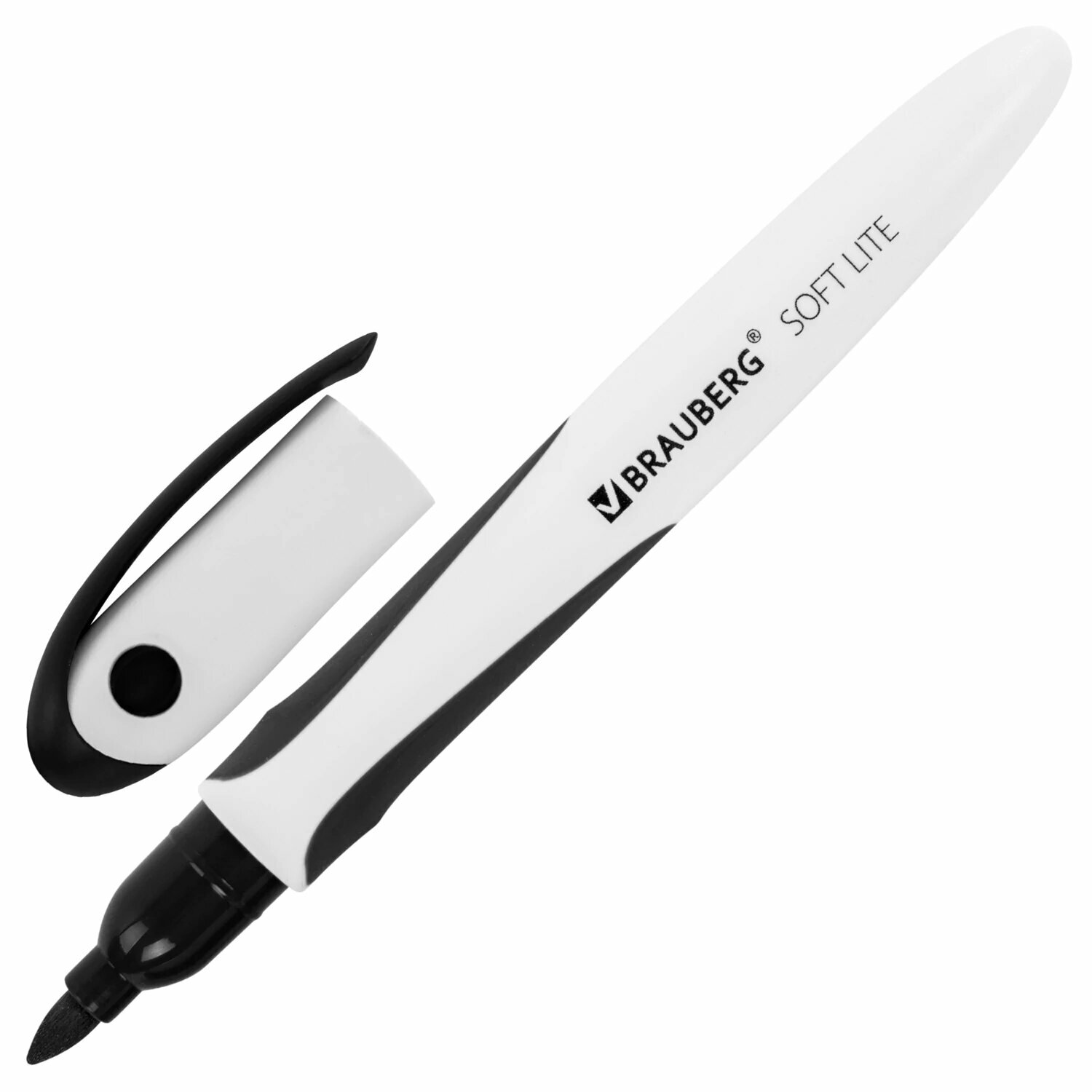 Упаковка 12 шт. Маркер стираемый для белой доски черный, BRAUBERG "SOFT LITE", 3 мм, резиновая вставка, 152103