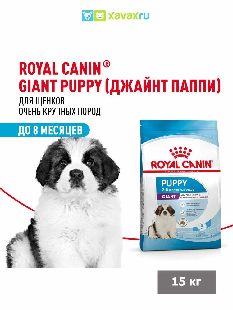 Сухой корм Royal Canin Giant Puppy для щенков очень крупных размеров до 8 месяцев, 15 кг