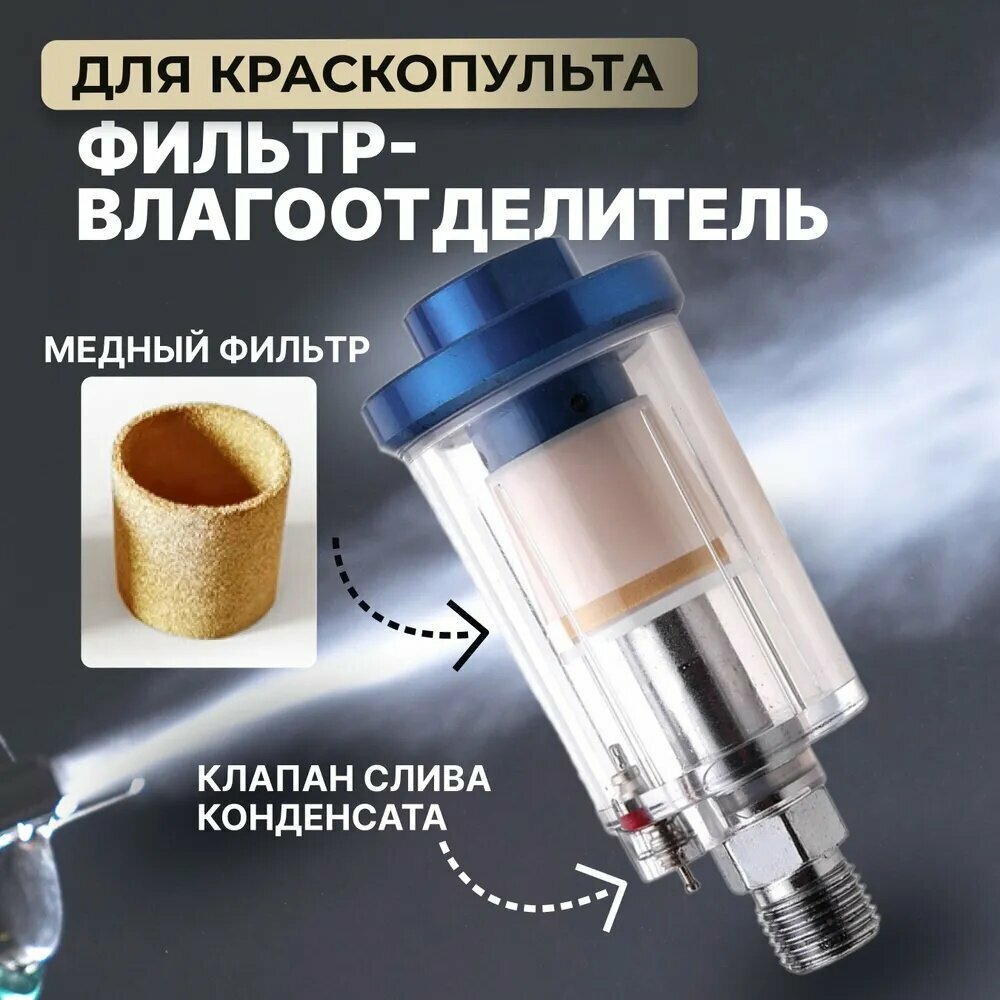 Фильтр для краскопульта, влагоотделитель тонкой очистки с клапаном слива конденсата IMS PRO.