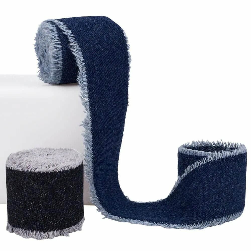 2 рулона двухцветной поликоттоновой ленты с бахромой и необработанным краем, джинсовая лента