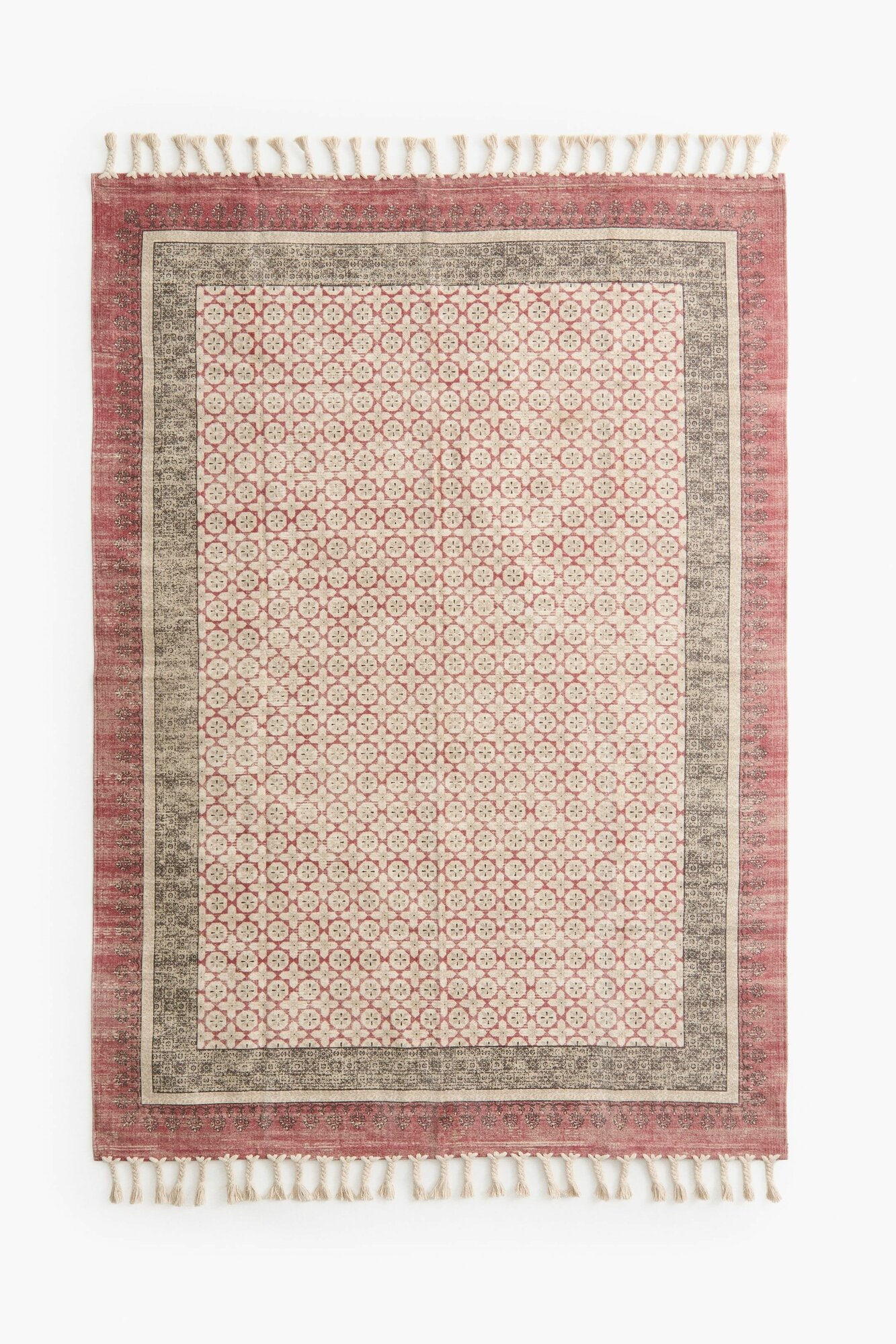 Хлопковый ковер с бахромой H&M Цвет Красный/Узор 140х200 см