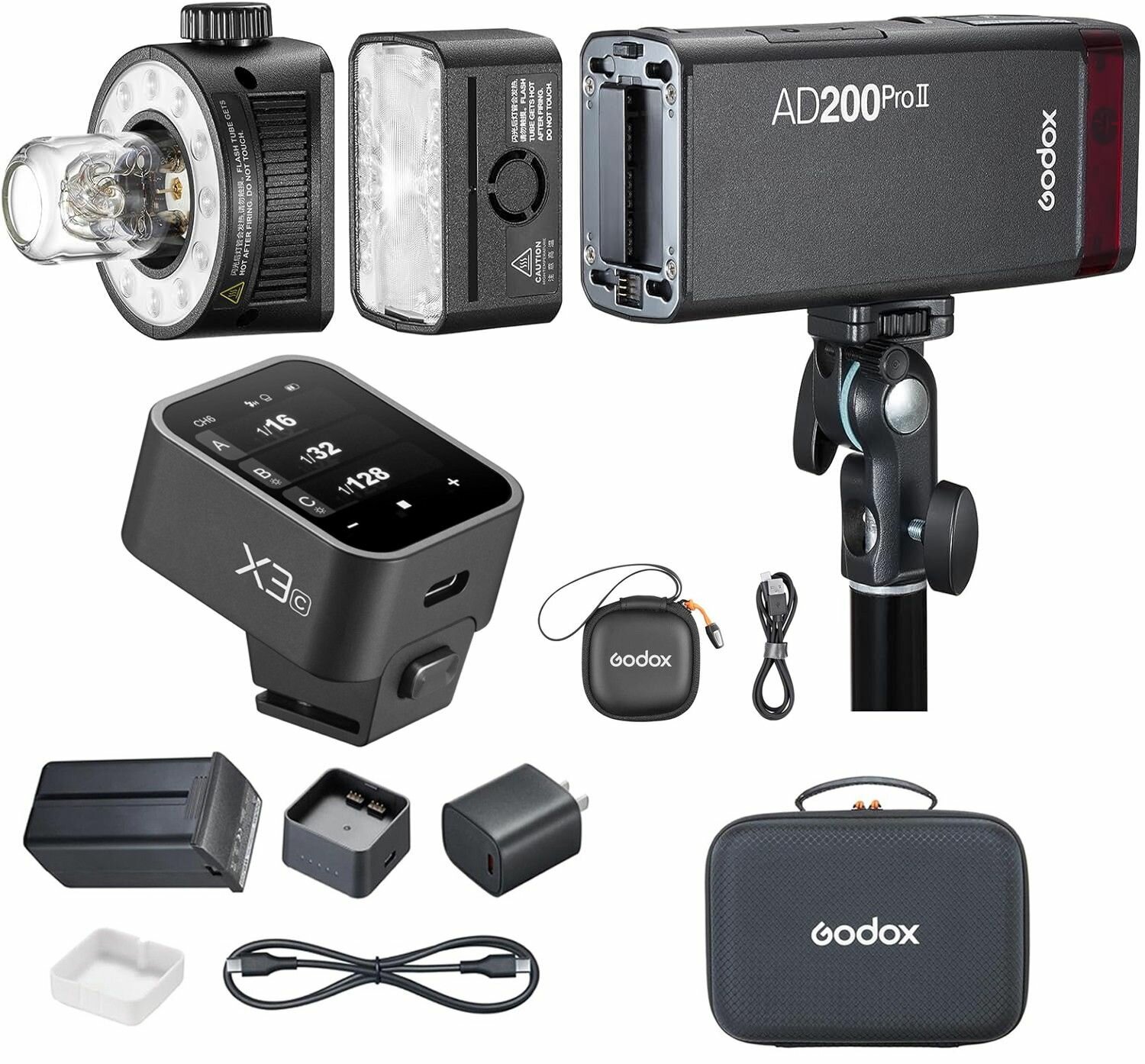 Вспышка Godox AD200Pro II с триггером X3-C, 200 Вт TTL, автоматическая вспышка 1/8000 с, с двухцветным пилотным светом