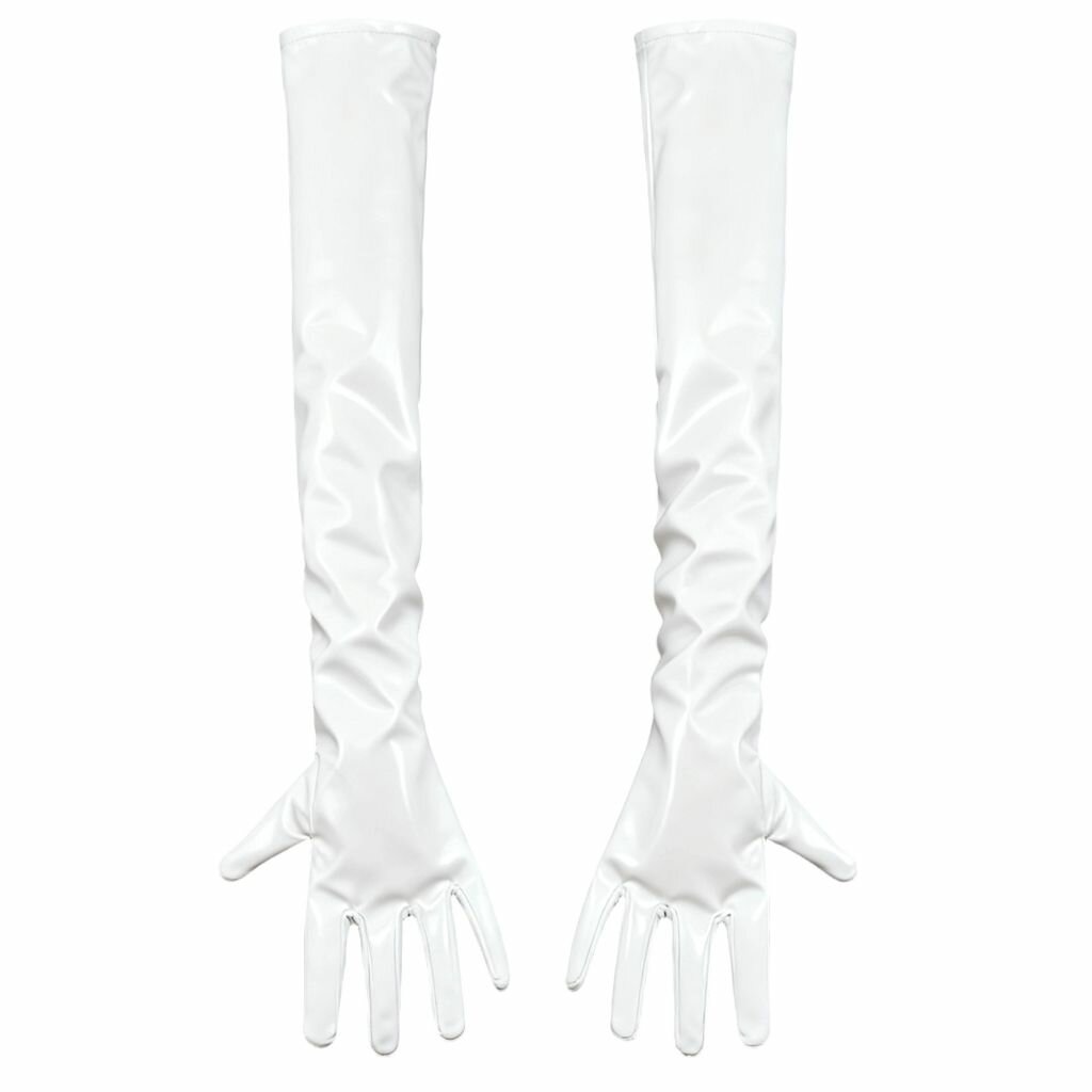 Длинные перчатки из искусственной кожи-белый-XL