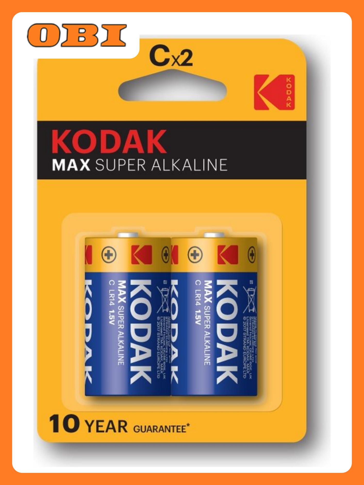 Батарейки Kodak MAX LR20/C, щелочные, 2шт, синий цвет, блистер