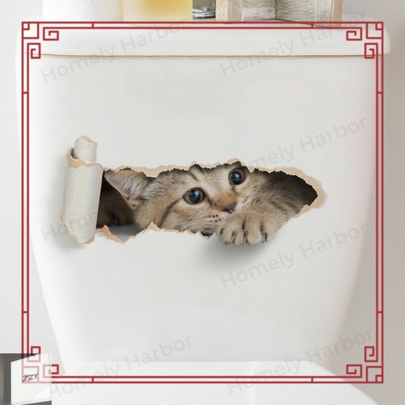 Эксклюзивный декор для ванной, водонепроницаемый стикер с кошкой для крышки унитаза