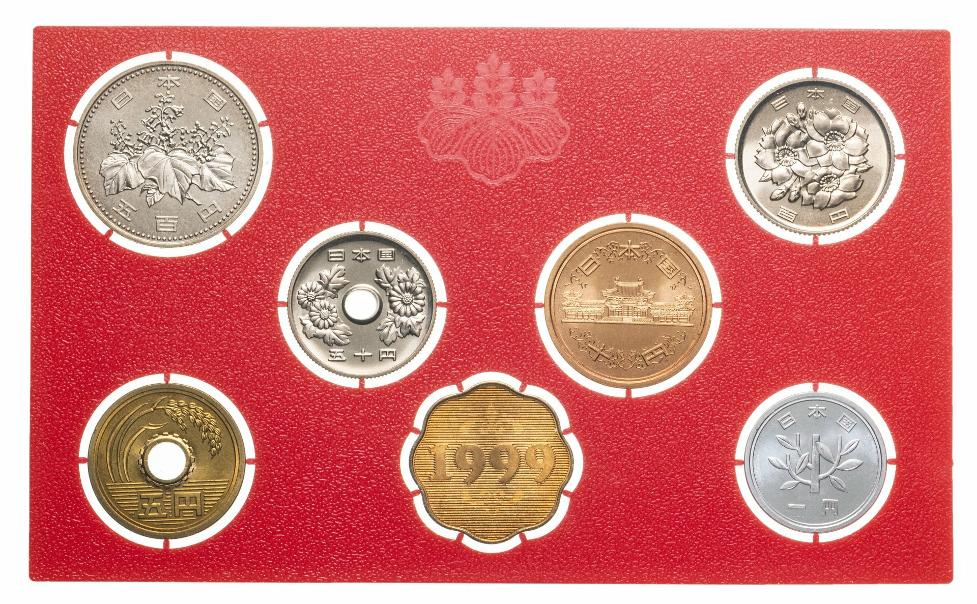 Япония - годовой набор 1999 1, 5, 10, 50, 100, 500 йен + жетон "Год Кролика" UNC Блистер, Никель