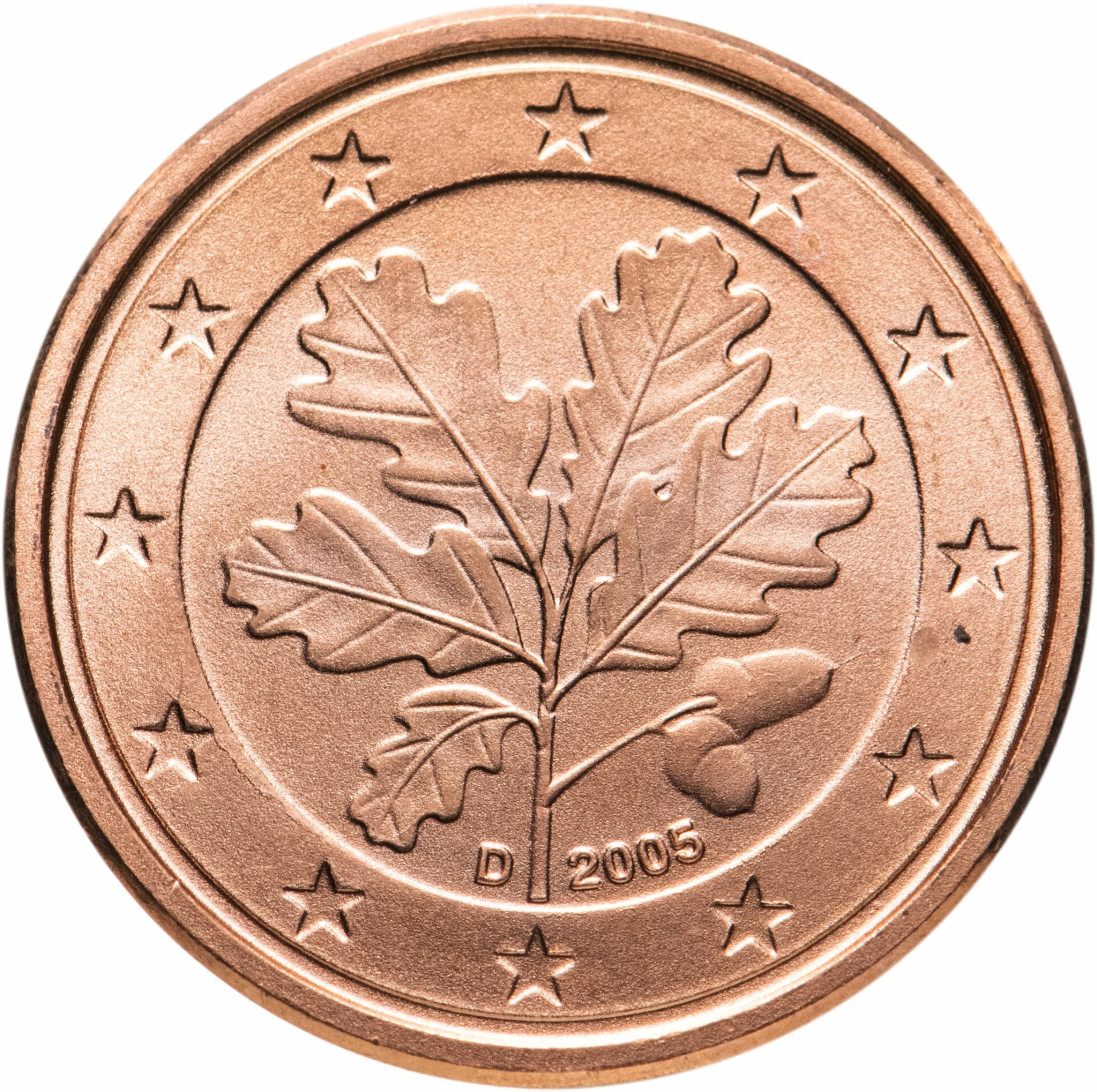 Германия 1 евроцент cent 2005 Двор D, Сталь, в сохранности UNC