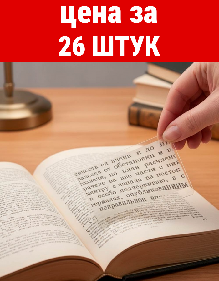 Комплект 26 шт, Лупа гибкая тонкая 8.5*5.5см, увеличение х3, линза Френеля