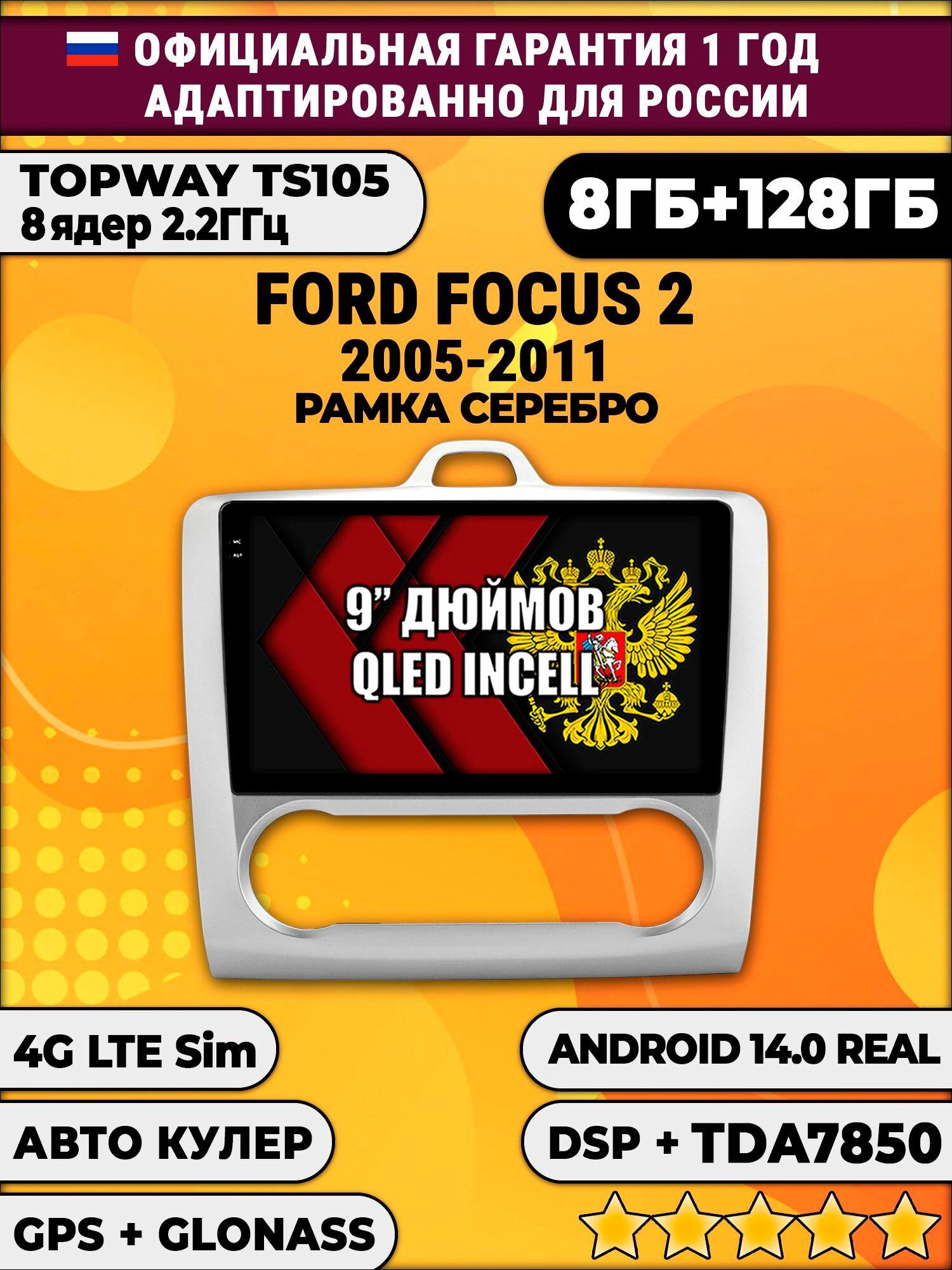 TS105, память 8/128гб для FORD FOCUS 2 (2005 2006 2007 2008 2009 2010 2011) Форд Фокус, Android магнитола - Рамка под климат