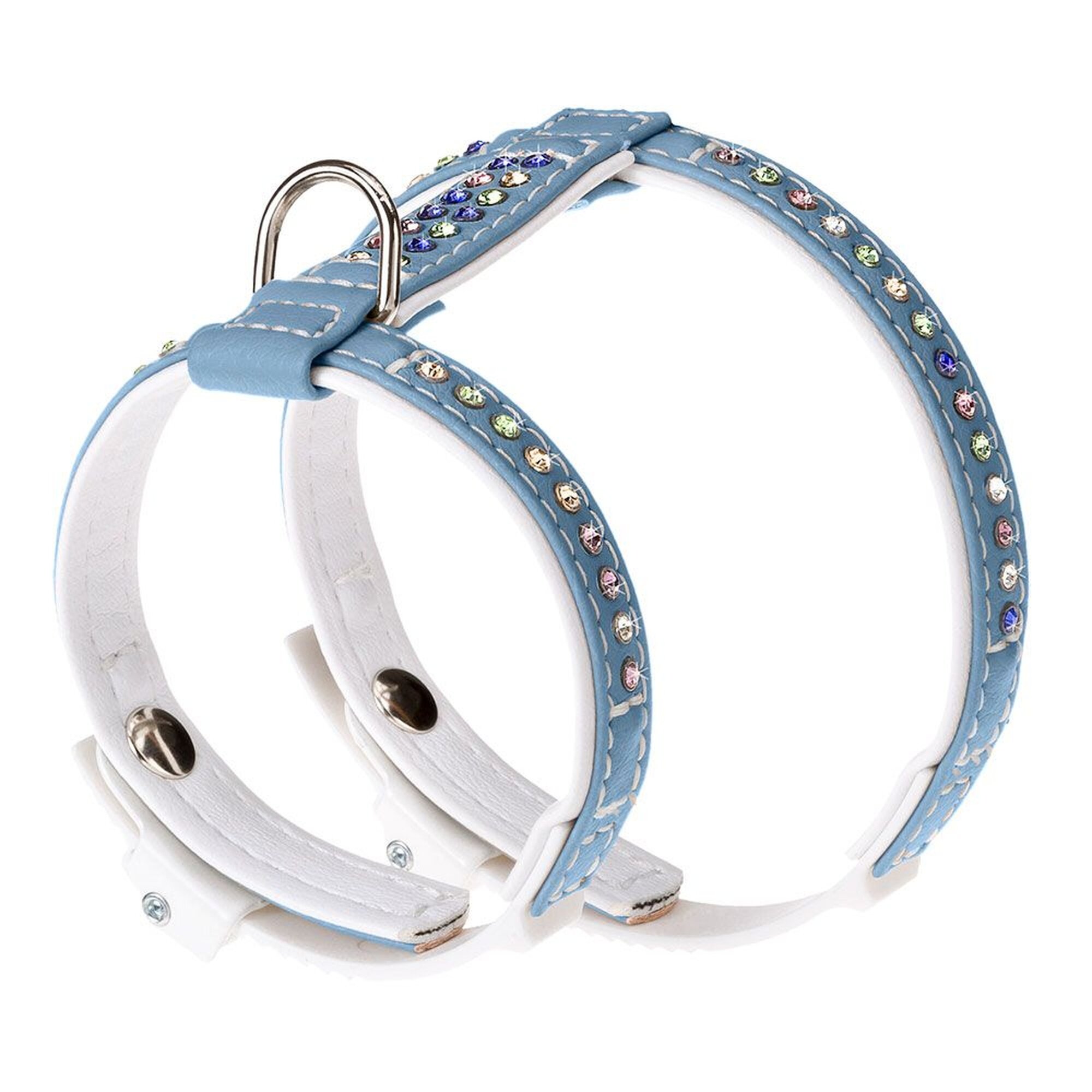 Шлейка для собак Ferplast LUX XS, экокожа со стразами, бирюзово-белая