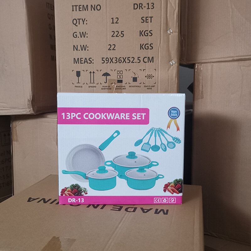 Набор посуды для экспорта, 13 предметов, антипригарная сковорода, суповая кастрюля, кастрюля для тушения, сковорода, многофункциональный набор для кухни, оптовая торговля
