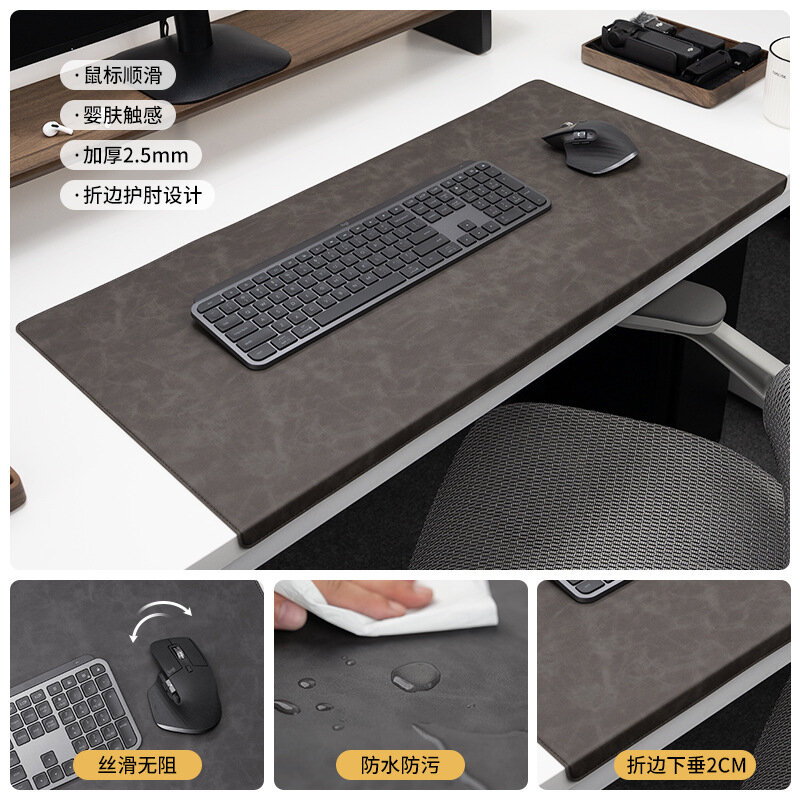 Коврик для стола с подлокотником, складной край, кожа с узором Crazy Horse, большой коврик для мыши, офисный коврик для стола, коврик с подвесным краем и пряжкой