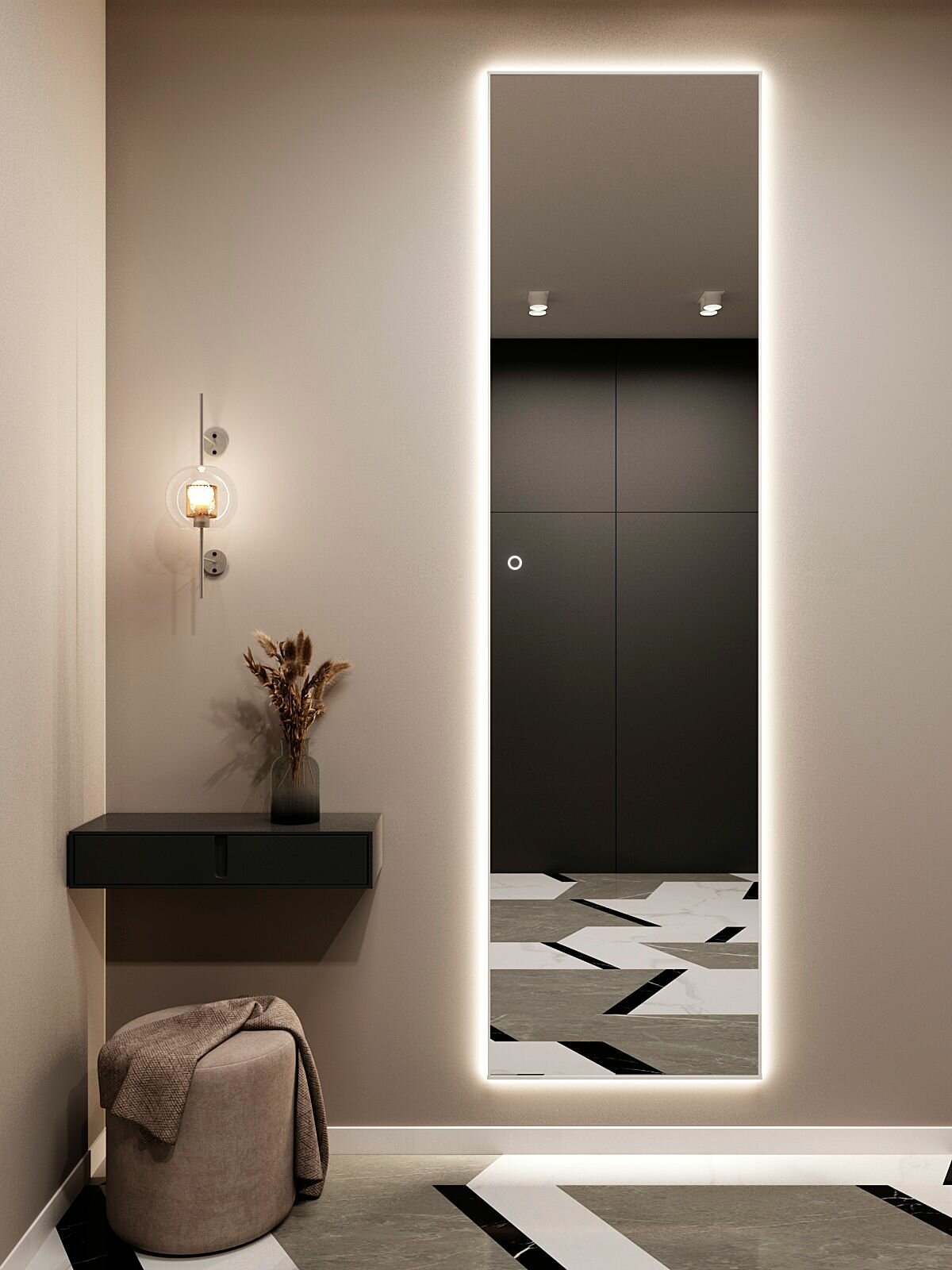 Зеркало настенное 240х60 см. белое с подсветкой сенсорное в алюминиевой раме интерьерное BLX MIRROR