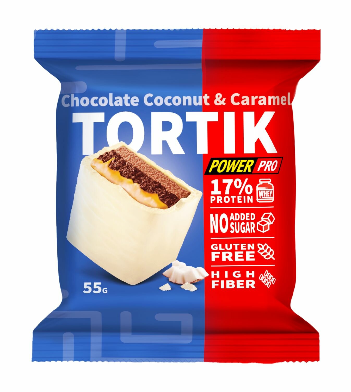 Пирожное Tortik "Шоколадный Кокос и Карамель", протеиновое, без сахара, 0.055 кг